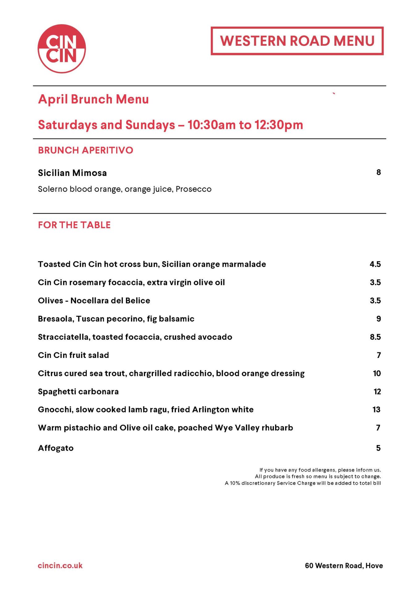 New brunch menu at Cin Cin Hove! - Cin CinCin Cin